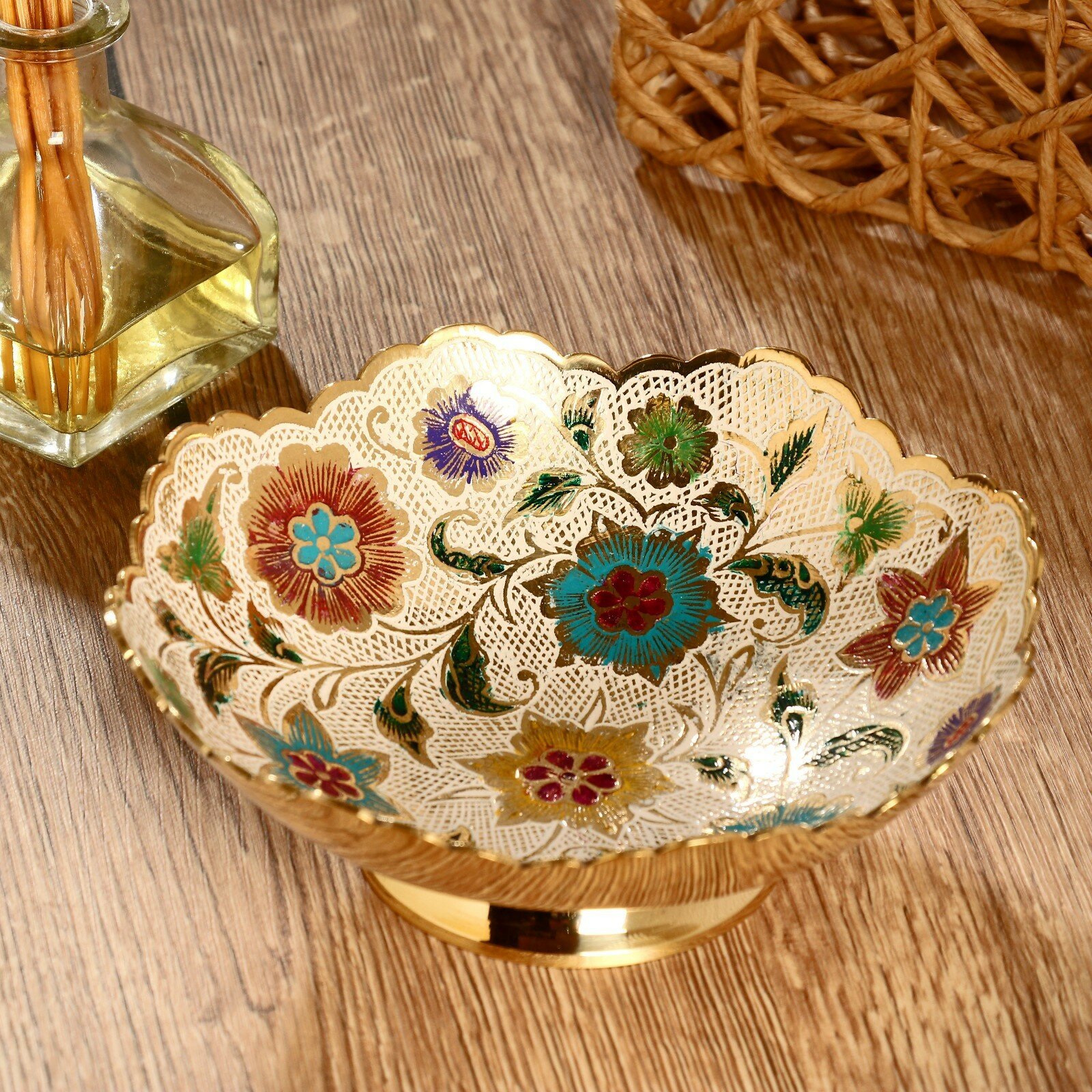 Блюдо для сервировки «Леония», 16.5×16.5×6 см, латунь, Индия