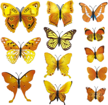 2 уп/лот. Декоративные 3D бабочки (12 шт.). Цвет желтый.