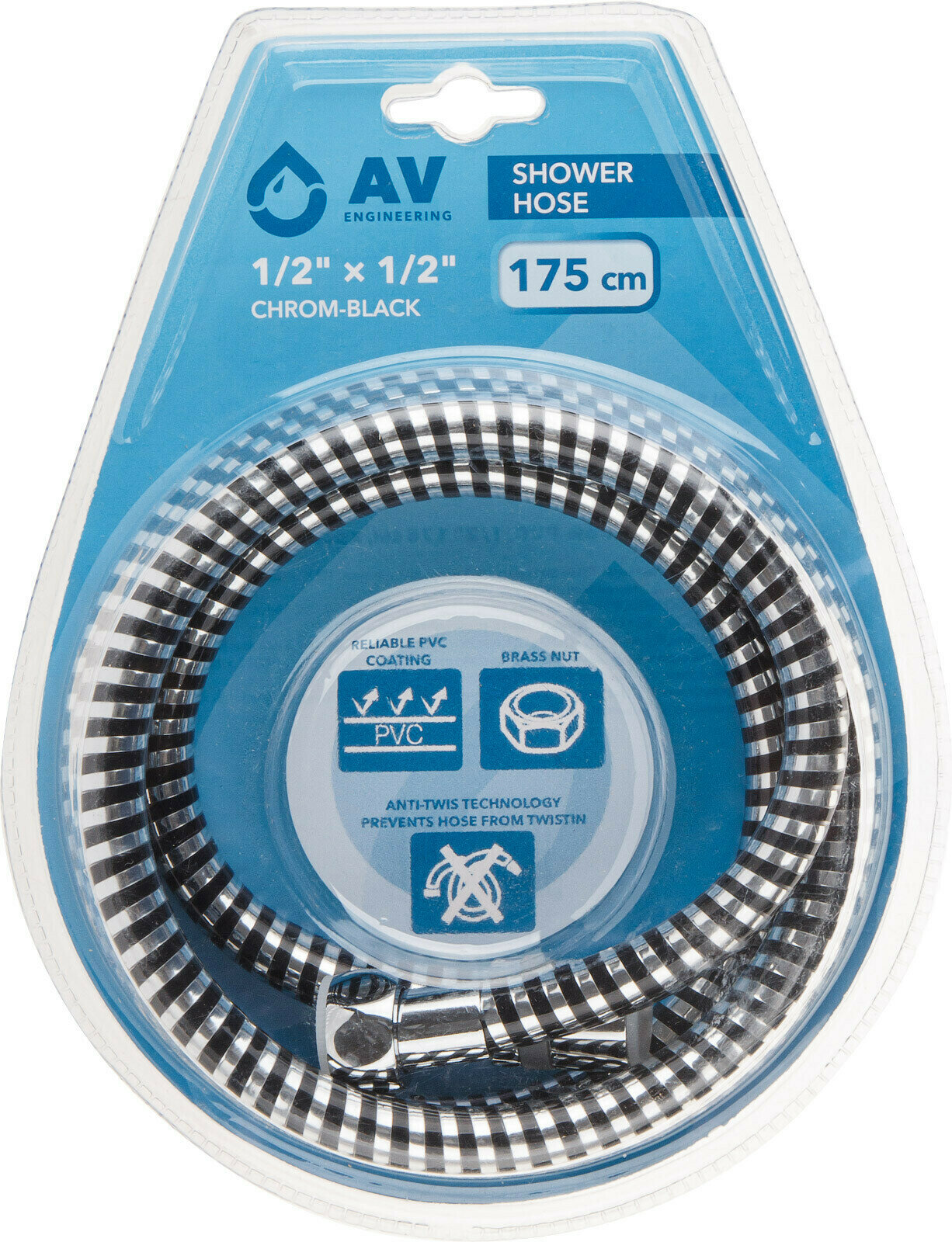 Шланг душевой, PVC, 1/2" г-г 175 см, хром-черн, AV Engineering (AVSSS-108)
