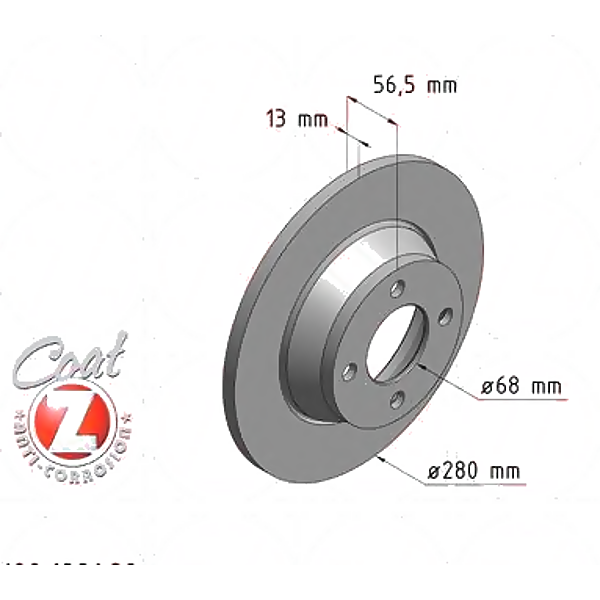 ZIMMERMANN 100.1221.20 (8A0615301 / 8A0615301D) диск торм Audi (Ауди) 80 в4 1.6 / 1.9td / tdi / 2.0 92- пер не вент
