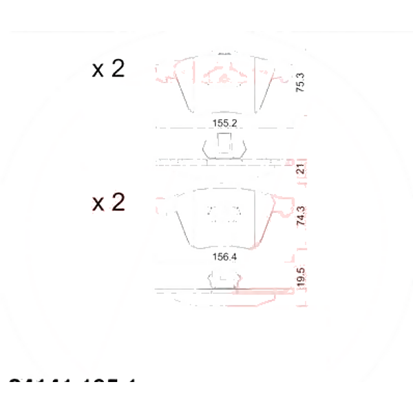 ZIMMERMANN 24141.195.1 (274331 / 30769125 / 30793231) колодки дисковые перед. 155x75x21 \ Volvo (Вольво) xc90 2.5it / 3.0i t6