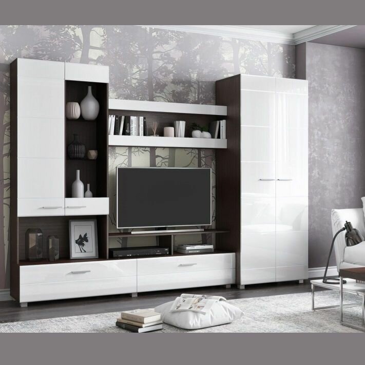 Гостиная стиль мебельная компания "Камила", Венге/Белый глянец