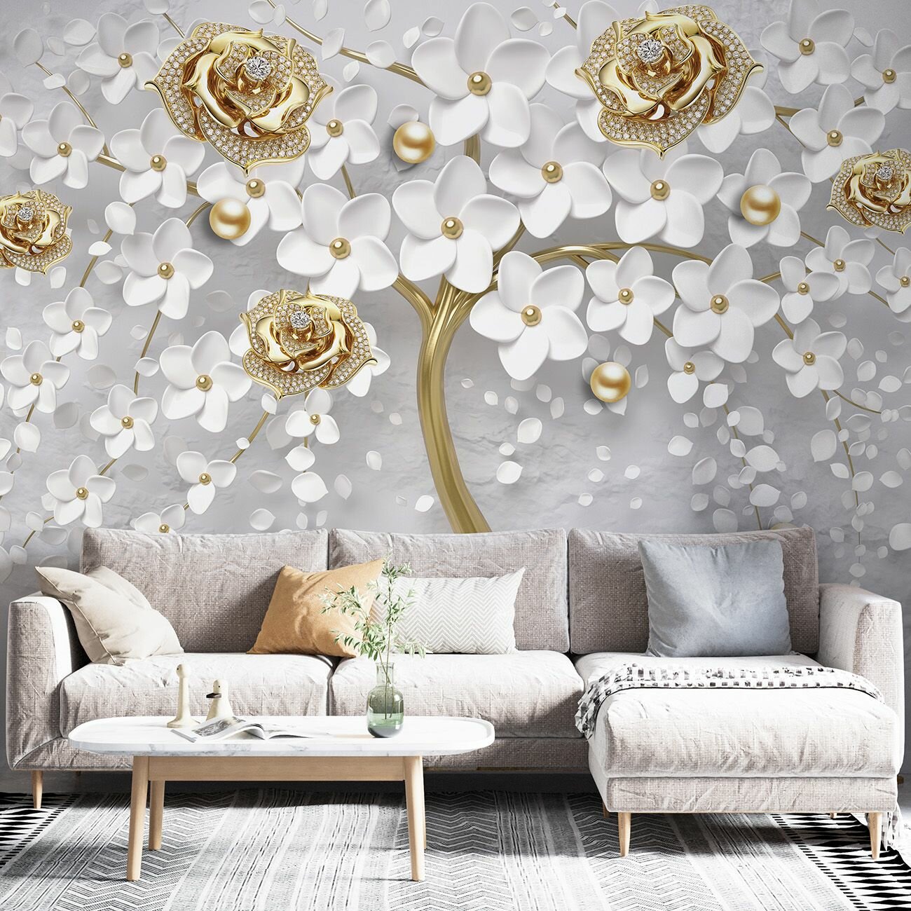 Фотообои/T-383 Дерево с золотыми розами 3 500х270 DIVINO №1 холст