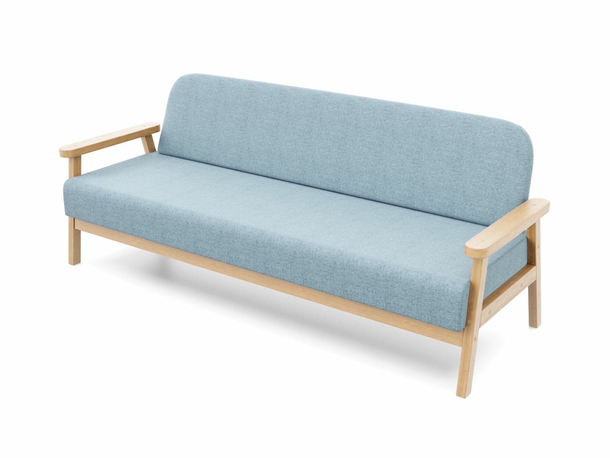 Прямой диван Arsko Флори-Б синий-береза, рогожка, деревянный, офисный, в гостиную, на кухню, на ножках, скандинавский лофт