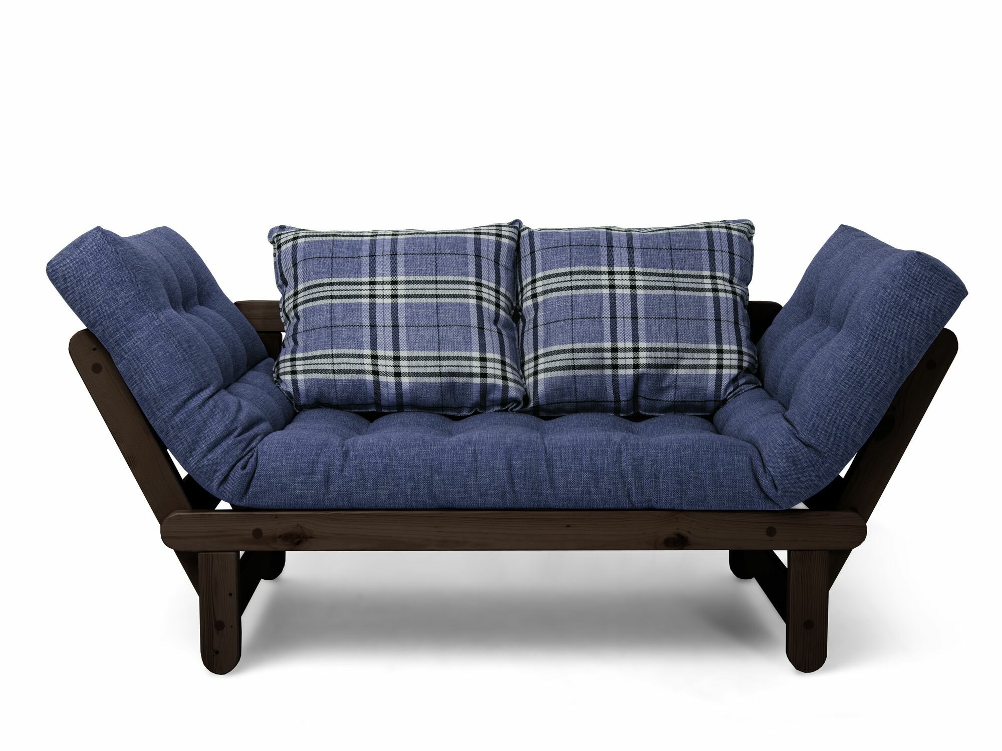 Садовый диван Arsko Сламбер-С Синий с клеткой-венге, рогожка, деревянный, на дачу, на веранду, в террасу, для бани, кухонный