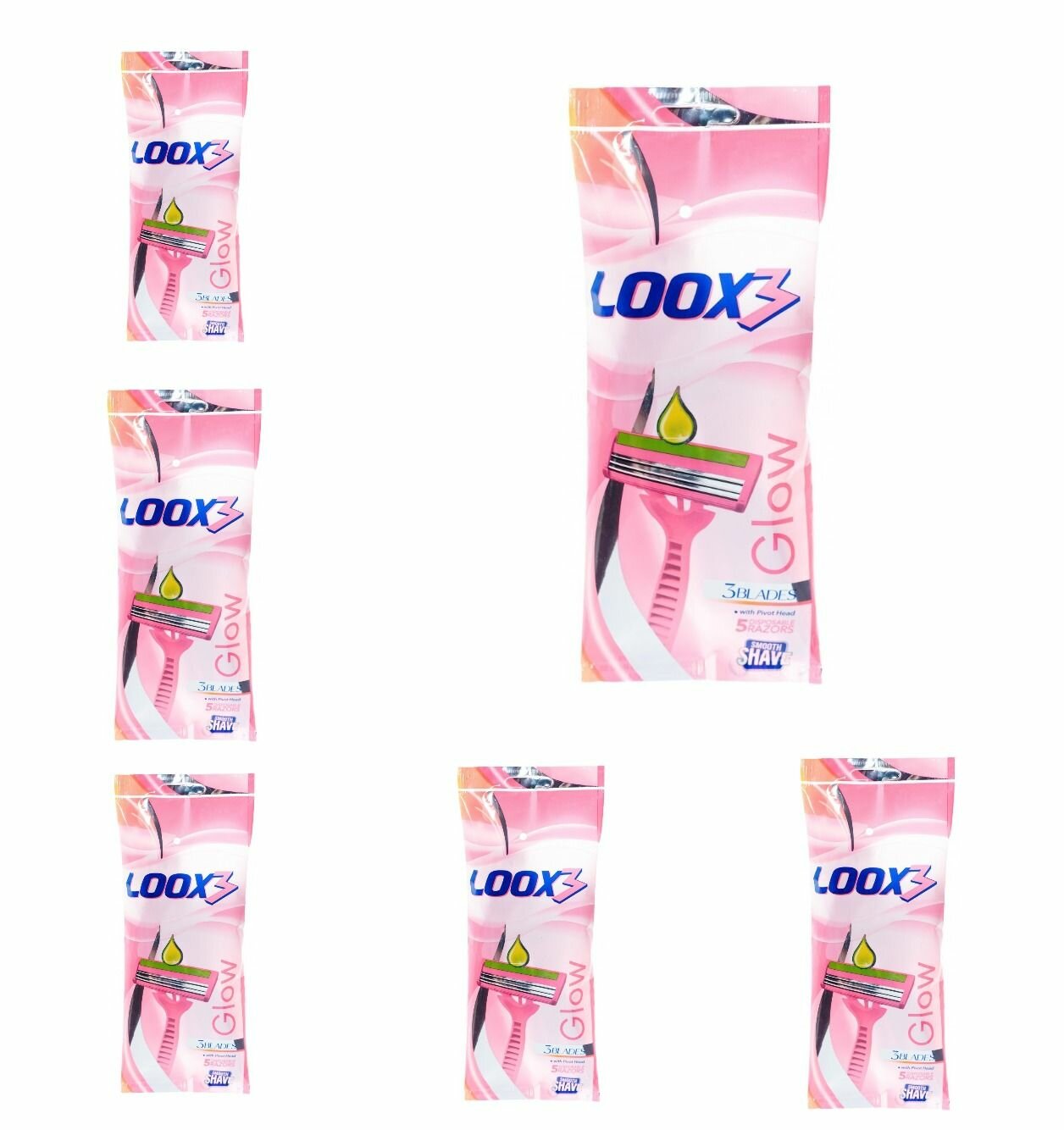 Loox 3 Pink PLATINUM Станки одноразовые, женские,3 лезвия с полоской, 5 шт, 6 упаковок.