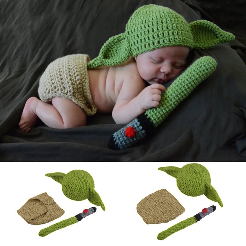 Хлопковый вязаный костюм льва IKISIBOLY 0-6 мес Yoda set