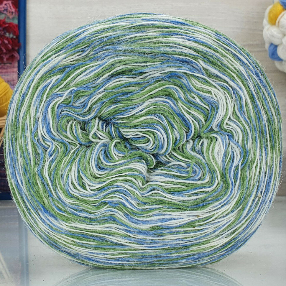 Пряжа Рассказовская ангорка меланж 41 зелен/белый/голуб (2 мотка)