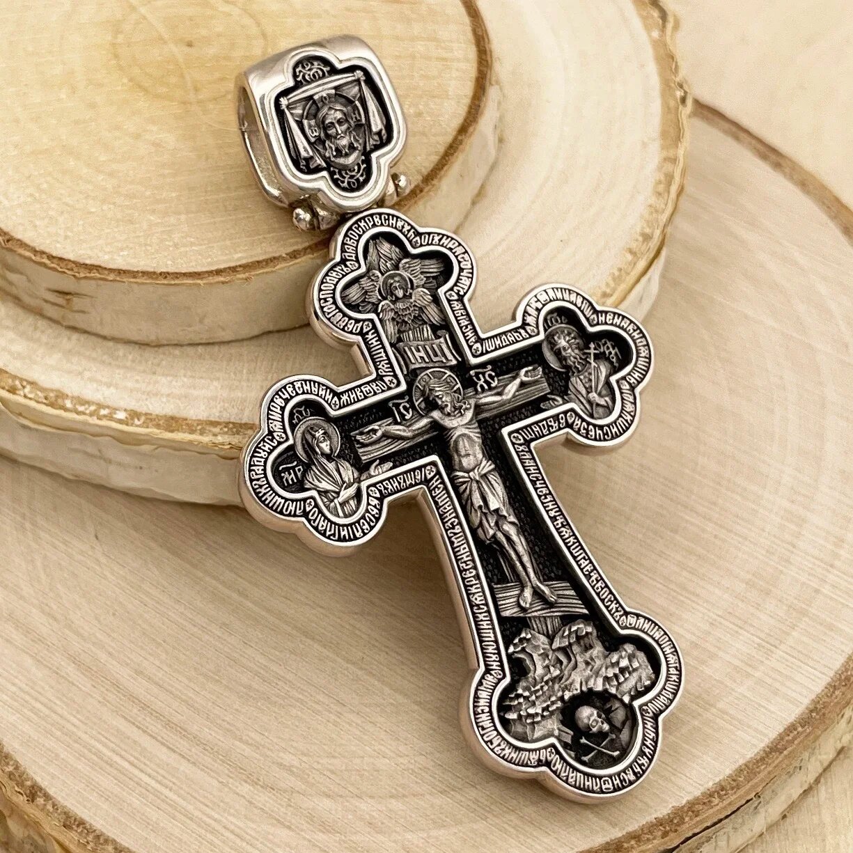 Крестик, серебро, 925 проба, оксидирование, золочение, чернение