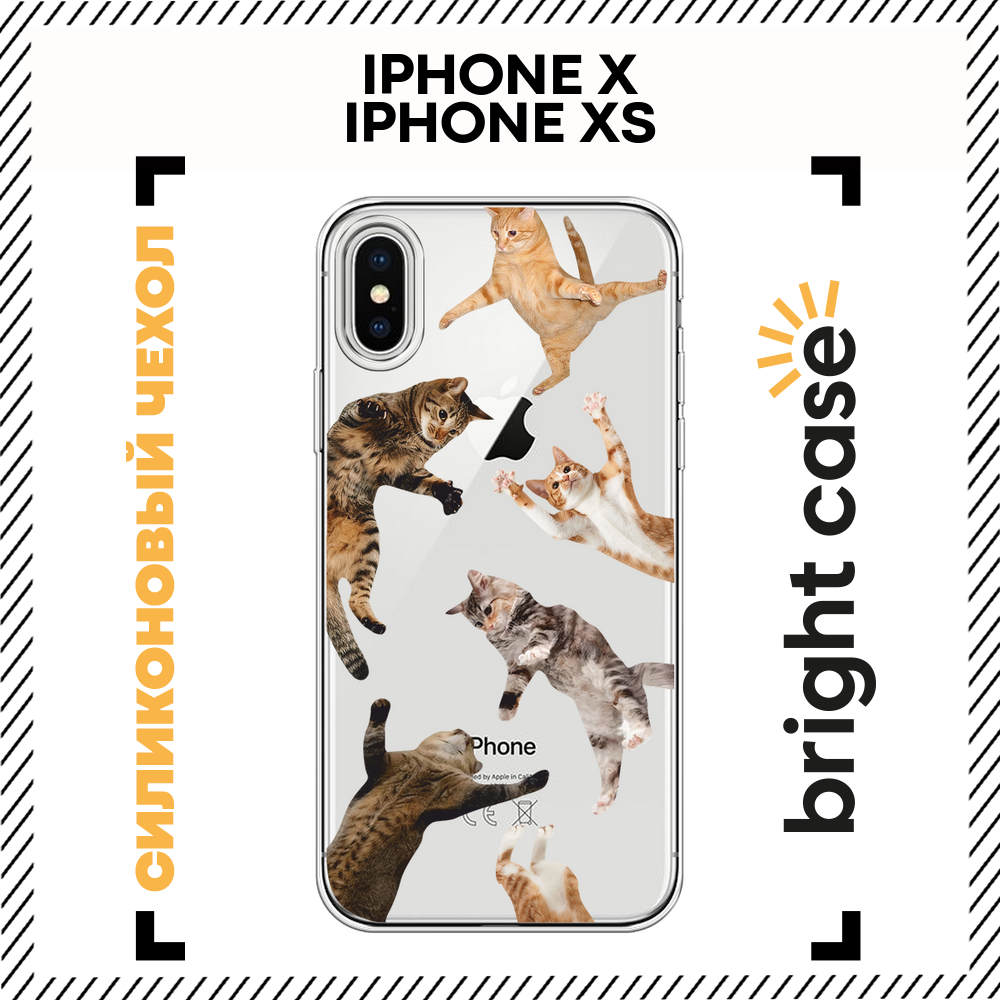 Чехол на Apple iPhone X/XS / Айфон X/XS с принтом Смешные коты, прозрачный