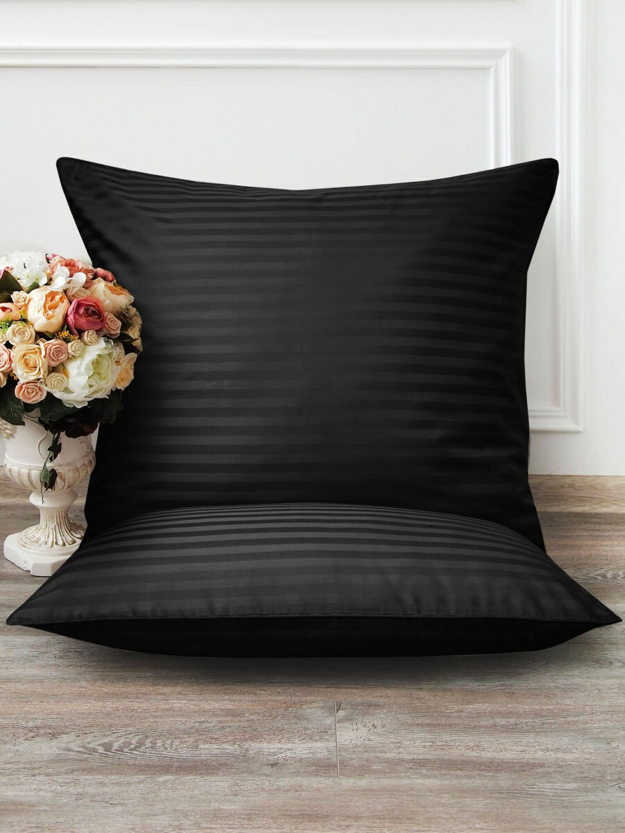 Набор наволочек 70х70 (2 шт.) Страйп-сатин Черный, 100% Хлопок