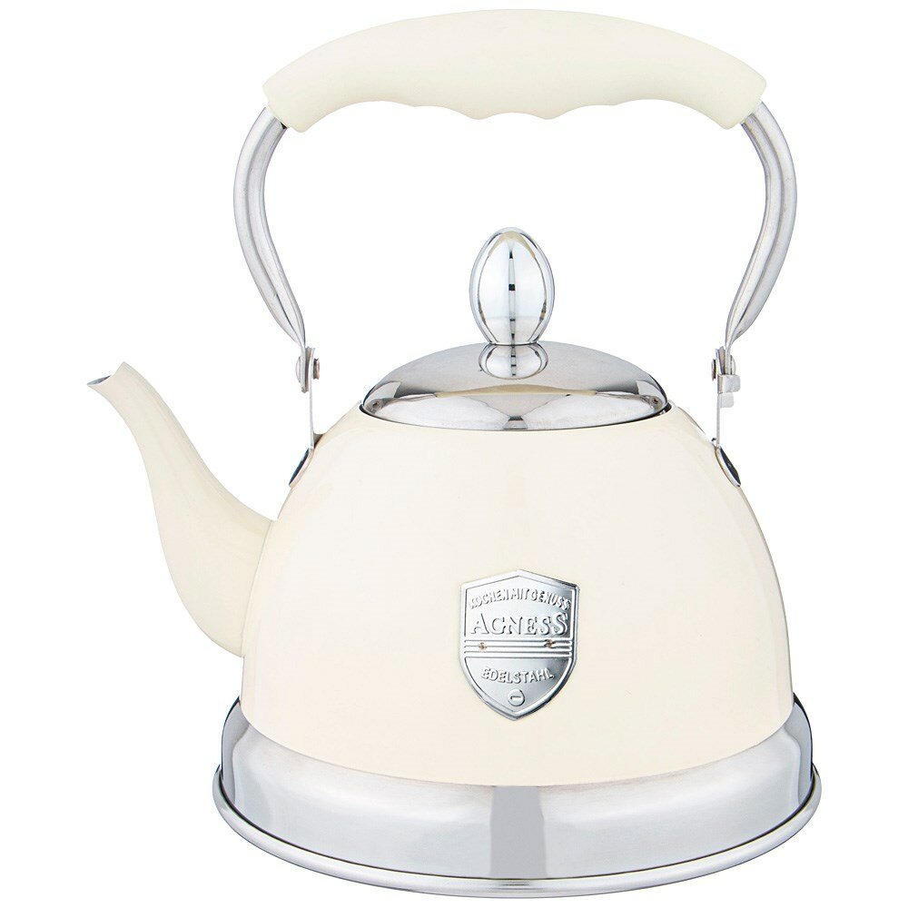 Чайник agness с фильтром, 1,2 л c индукцион. капсульным дном и складывающейся ручкой цвет: кремовый