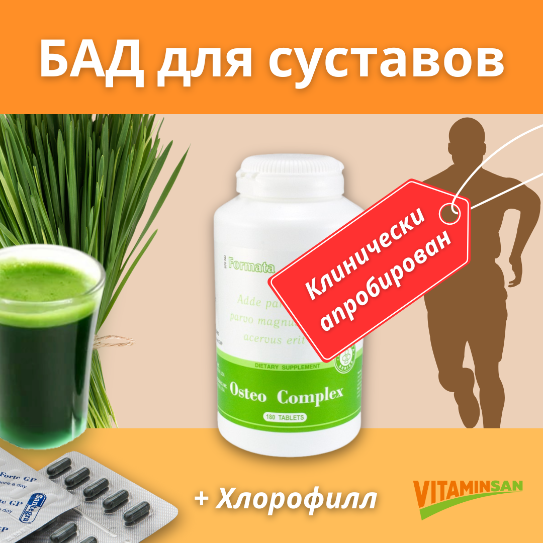 Остео Комплекс Santegra + Хлорофилл на 2 недели, витамины для суставов: глюкозамин , кальций , Босвелия , витамин С , марганец , 180 т.