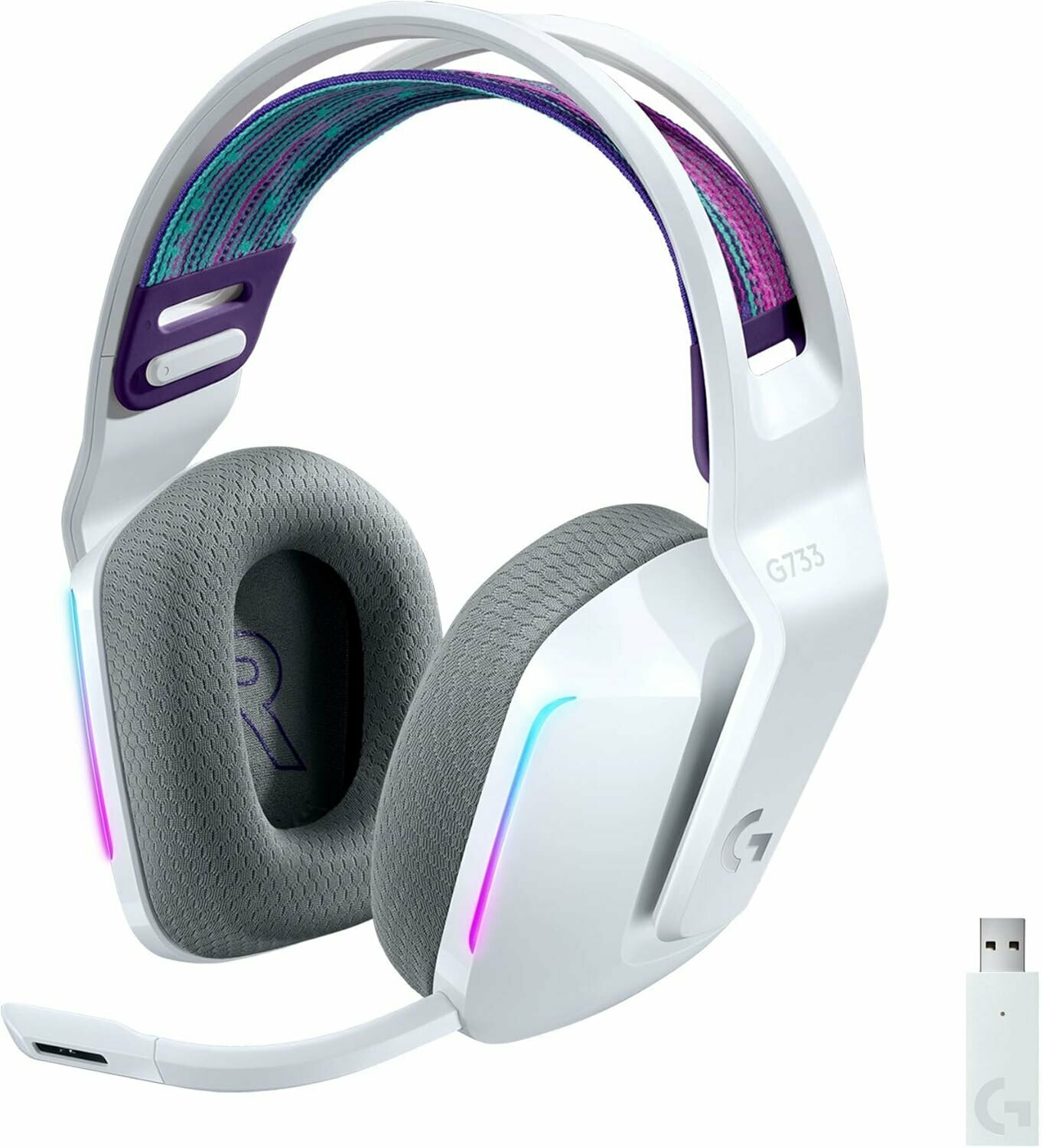 Беспроводная компьютерная гарнитура Logitech G G733 LightSpeed, white Наушники с RGB подсветкой и микрофоном