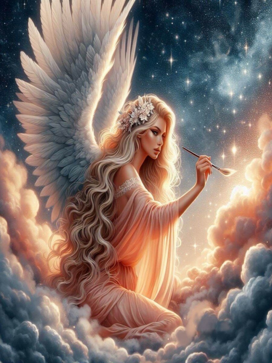 Алмазная мозаика на подрамнике 40x50 см. BoomBoomShop. "Ангел рисует небо"