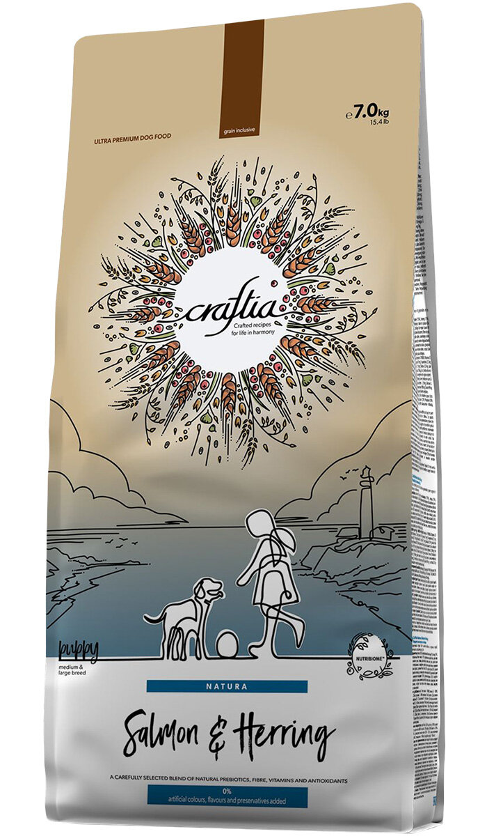 CRAFTIA NATURA PUPPY MEDIUM&LARGE SALMON&HERRING для щен сред и круп пор с лососем и сельдью NEW 7 кг