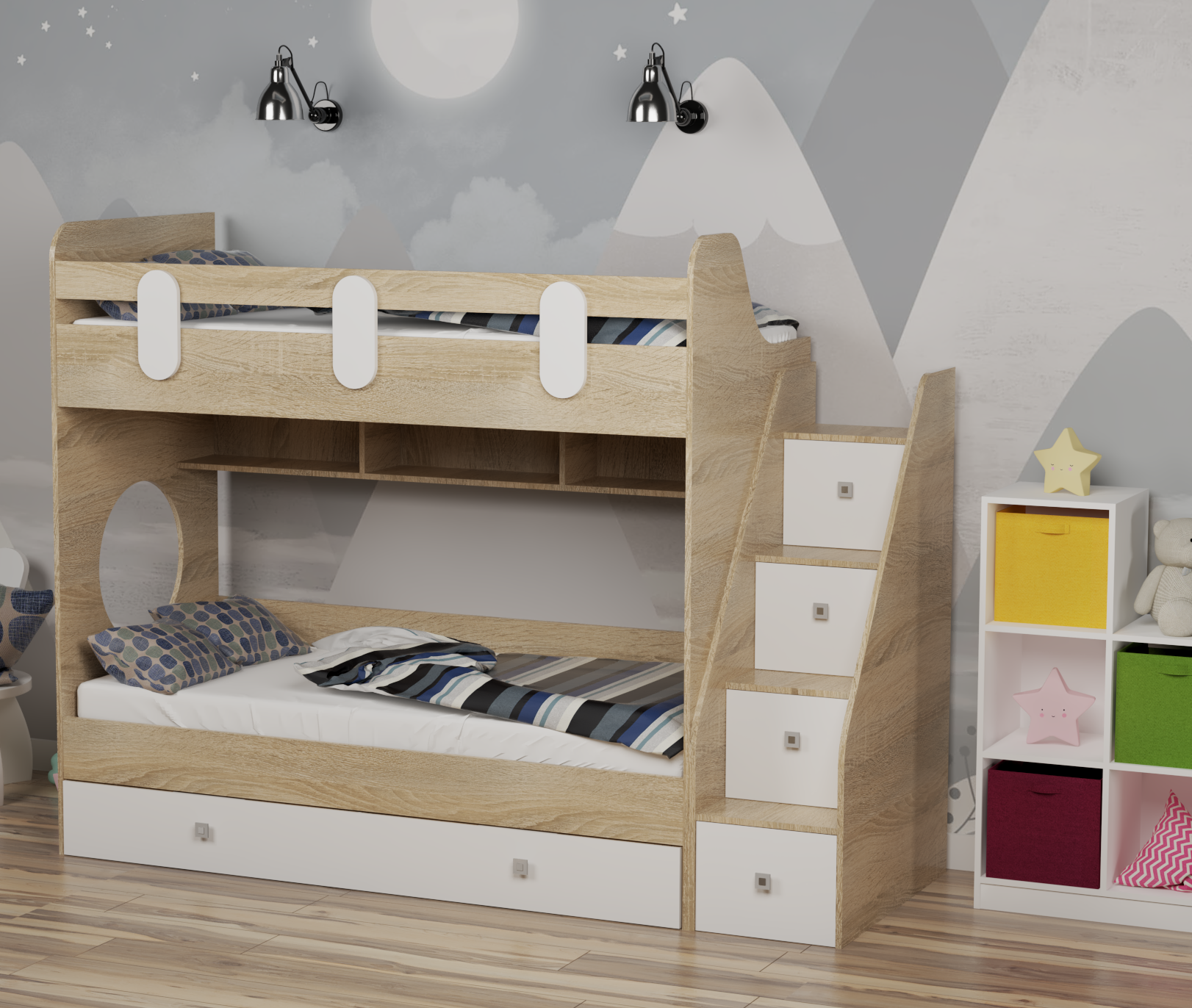 Кровать Фортуна-3 (корпус дуб сонома + фасады белые) 190*80