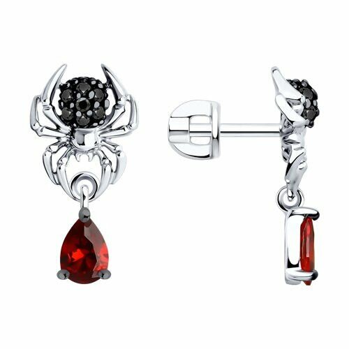 Серьги пусеты, серебро, 925 проба, родирование, фианит