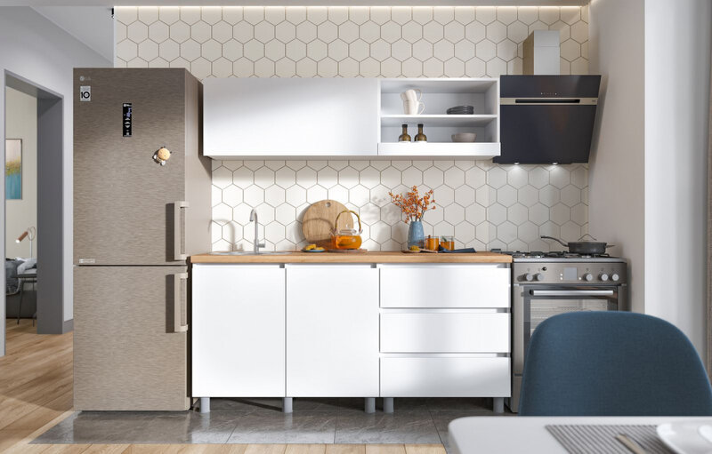 Кухонный гарнитур, Хелен 1,7 170х190х60 см, цвет белый/белый