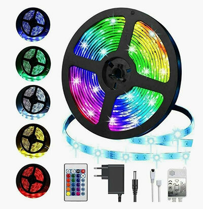 Самоклеющаяся светодиодная лента 5 метров цветная, с пультом