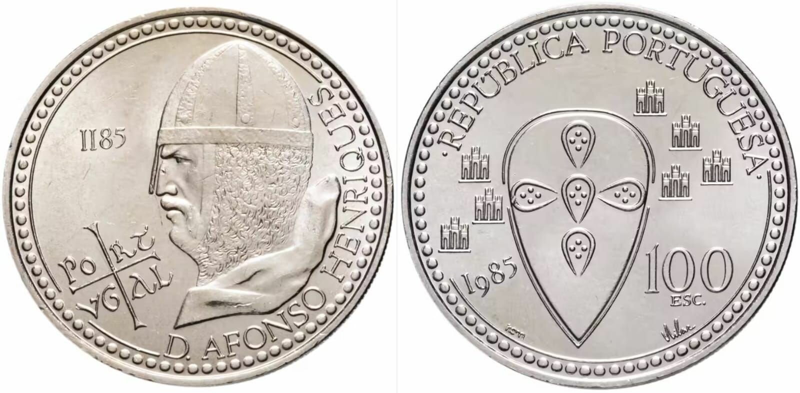 Португалия 100 эскудо, 1985 800 лет со дня смерти Короля Альфонсо Энрике