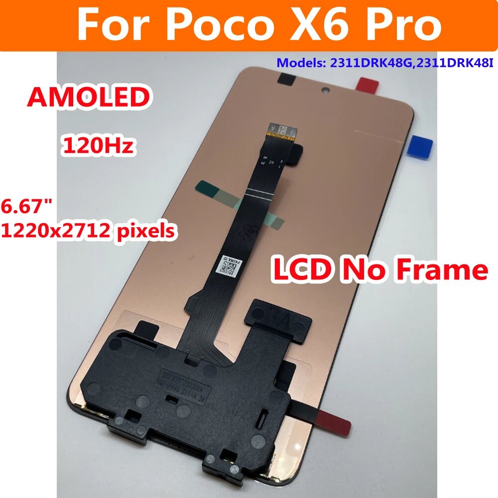 6,67 "оригинальный AMOLED ЖК-дисплей для Xiaomi Poco X6 Pro X6Pro 5G, дигитайзер LCD No Frame