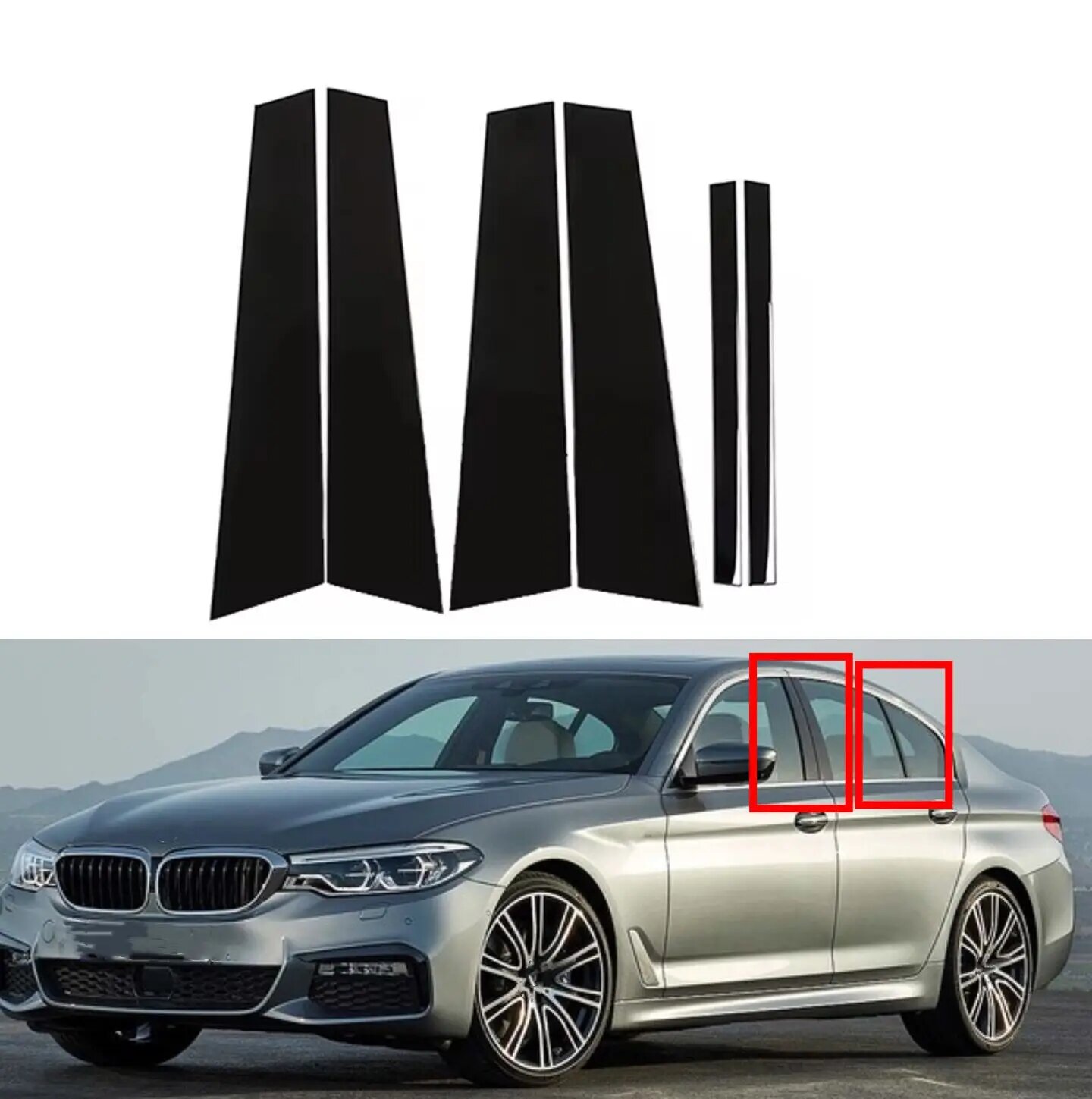 6 шт, глянцевые черные столбы для BMW 5 серии G30 G31 2017 2018 2019 2020 2021 2022 2023