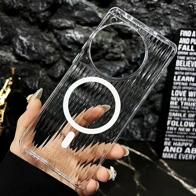 Магнитный чехол для OnePlus 12, чехол MagSafe, прозрачный чехол для телефона в полоску для OnePlus12 5G One Plus 12, жесткий бампер Бесцветный