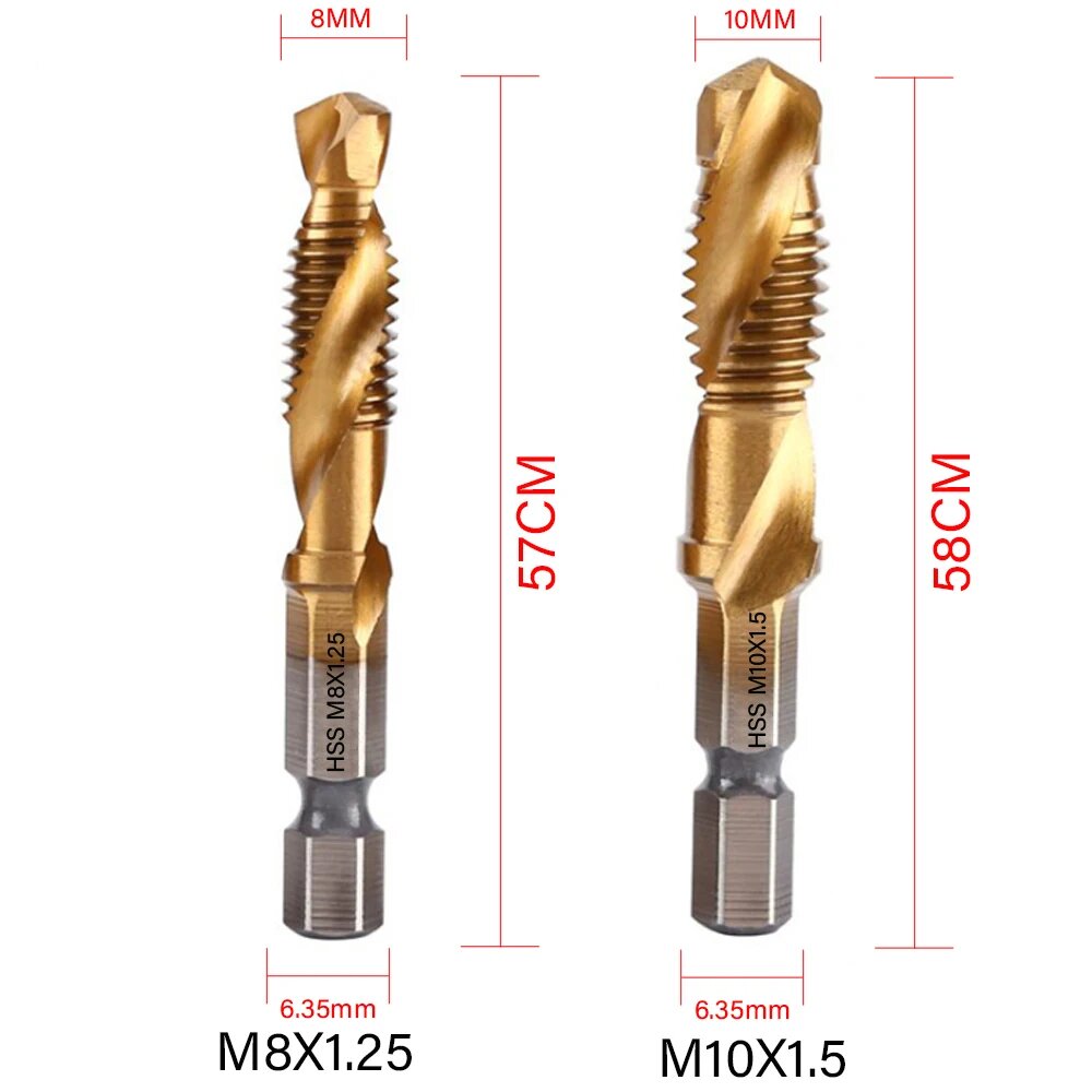 Метчики YIAEEY M8x1.25 и M10x1.5, 2шт, титан