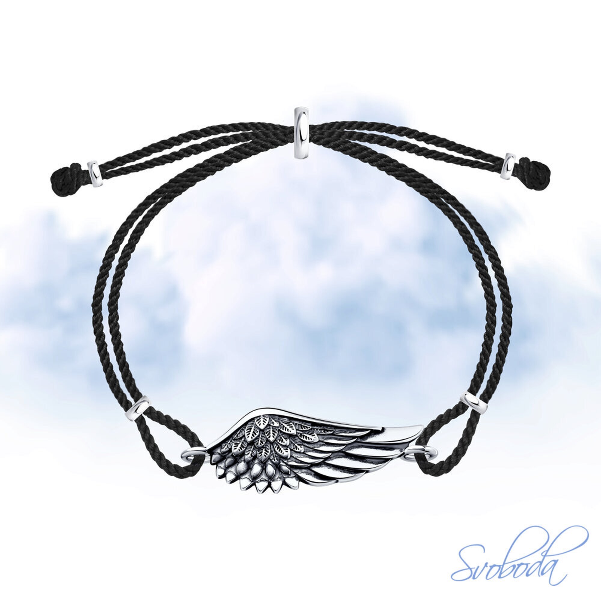 Браслет-нить, серебро, 925 проба, чернение