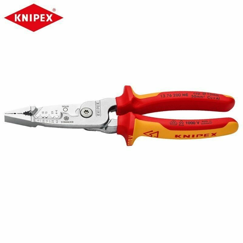 KNIPEX 13 76 200 ME Изолированные метрические клещи для зачистки проводов для электриков, протестировано VDE, хромированные, 200 мм