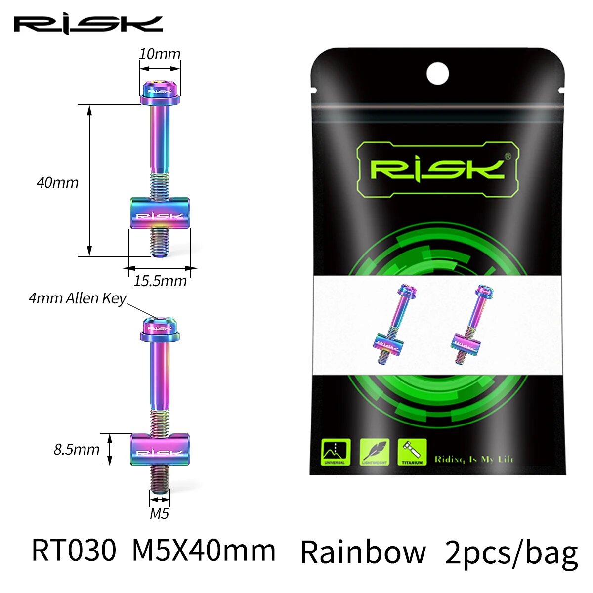 RISK Болты подседельный штырь титановый сплав 2 шт. Белый, rainbow M5X40