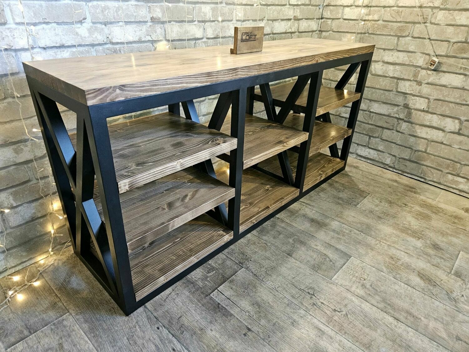 Тумба "EasyLOFT" в стиле лофт под телевизор, в гостиную, для дома и офиса, открытая, 166х45х80 см.