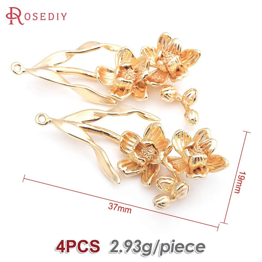 Латунные подвески Rosediy, цвет платины, набор из 4 штук 49413-18K Gold Color