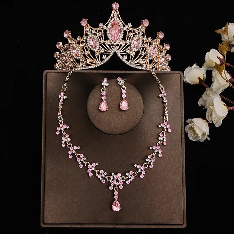 DIEZI Розовая хрустальная тиара для женщин Розовый, pink gold