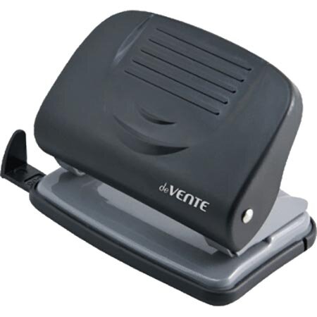 Дырокол на 20л deVente "Stripe", металл/пластик, встроенная линейка со шкалой, съемный поддон для конфетти, черный