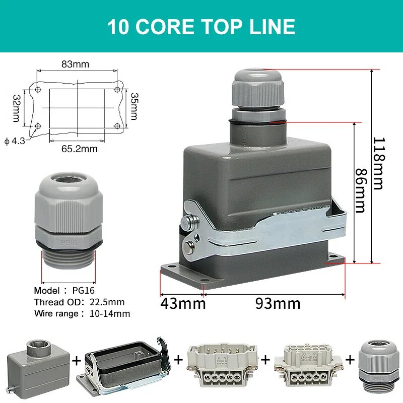 Промышленный разъем питания AIRLGEE HDC-HE 10core Top outlet