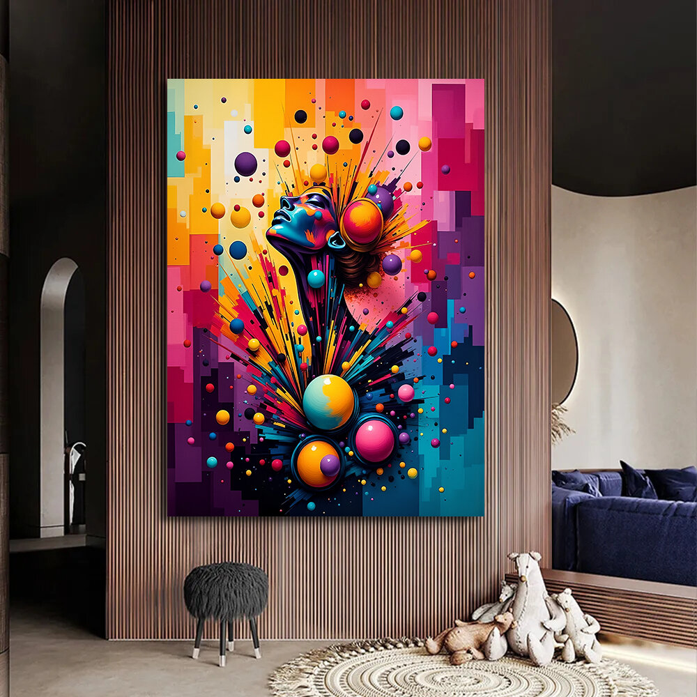 ПОП АРТ / силуэт девушки, яркая картина на стену / в гостинную, 40х60 см.