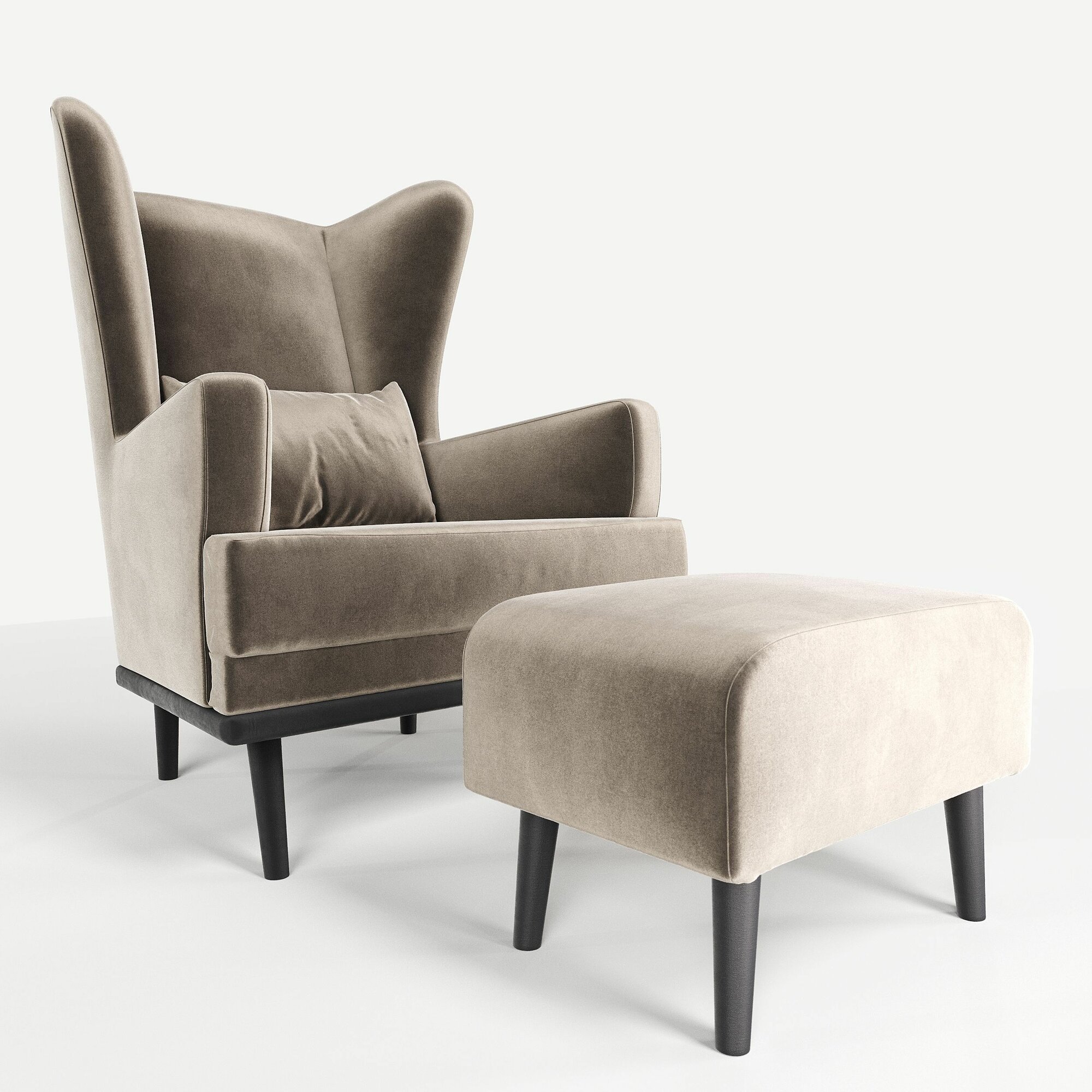 Комплект кресла и пуфа Фантазёр велюр Z-1 (Светло-бежевый велюр) на высоких ножках, для отдыха и чтения книг. В гостиную, балкон, спальню и переговорную комнату