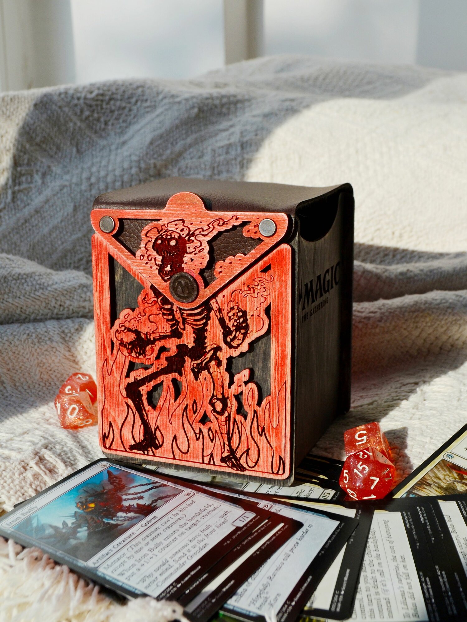 Deckbox MTG "Пироман" XL (на 120+ карт), коробочка для карт МТГ из дерева, magic the gathering