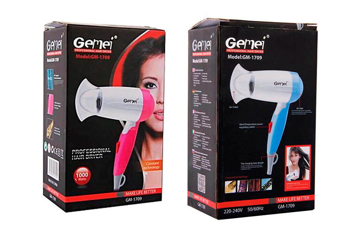 ФЕН Gemei Professional GM-1709, 1000W, складной дорожный