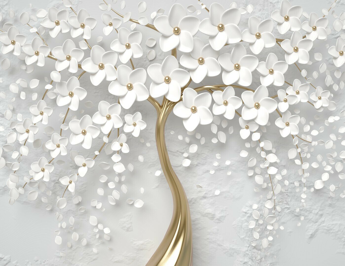 Антивандальные фотообои на стену 350х270см Дерево с цветами винил на флизелине