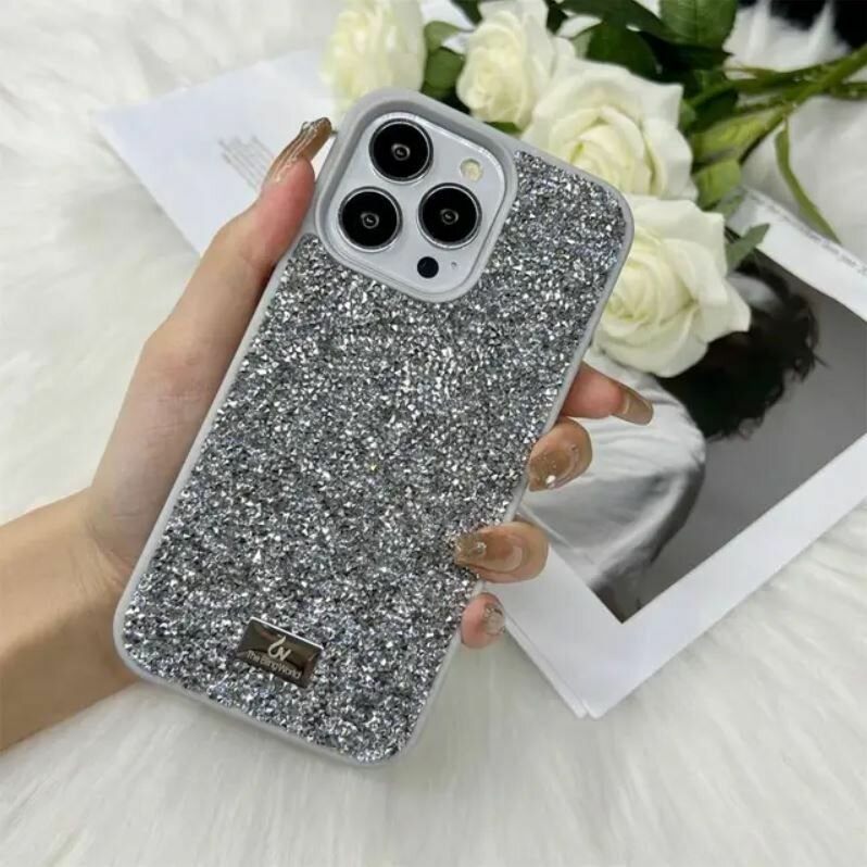 Чехол со стразами Swarovski The Bling World Elite Case для IPhone 16 Pro Max, серебристый.
