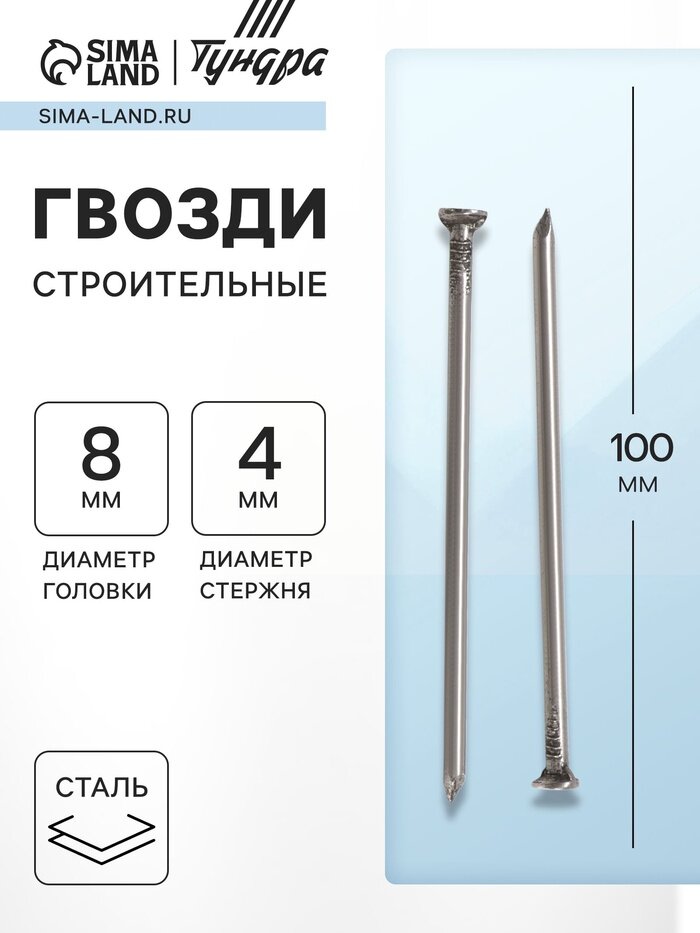 Гвозди тундра, строительные, ГОСТ 4028-63, без покрытия, 4×100 мм, 5 кг