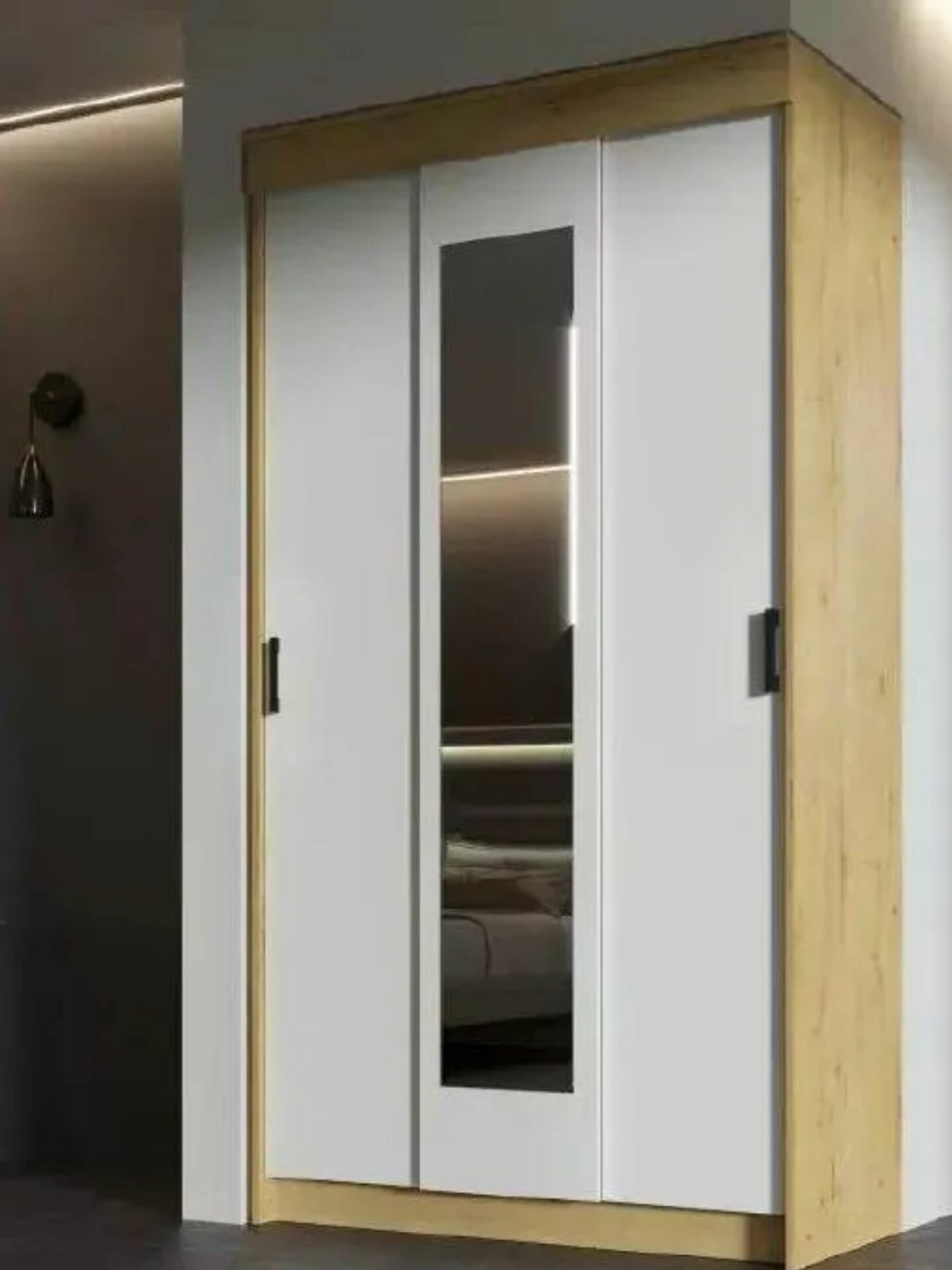 Шкаф-купе Оптимус/ Бруно5/ Тайм ЛДСП дуб вотан/белый с зеркалом полками штангой для дома 1310х2000х504 мебельный РАЙ