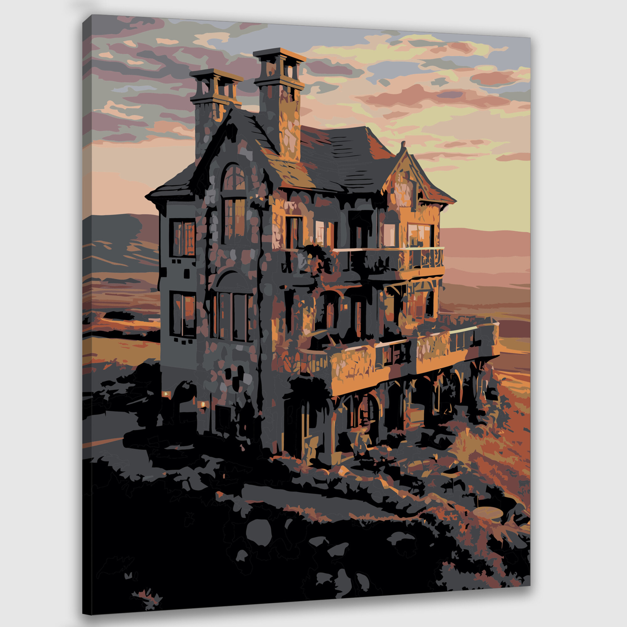 Картина по номерам 40x50 см, фотография, Дома Химеры, золотой час, солнечный свет, мягкое сияние, фасад дома