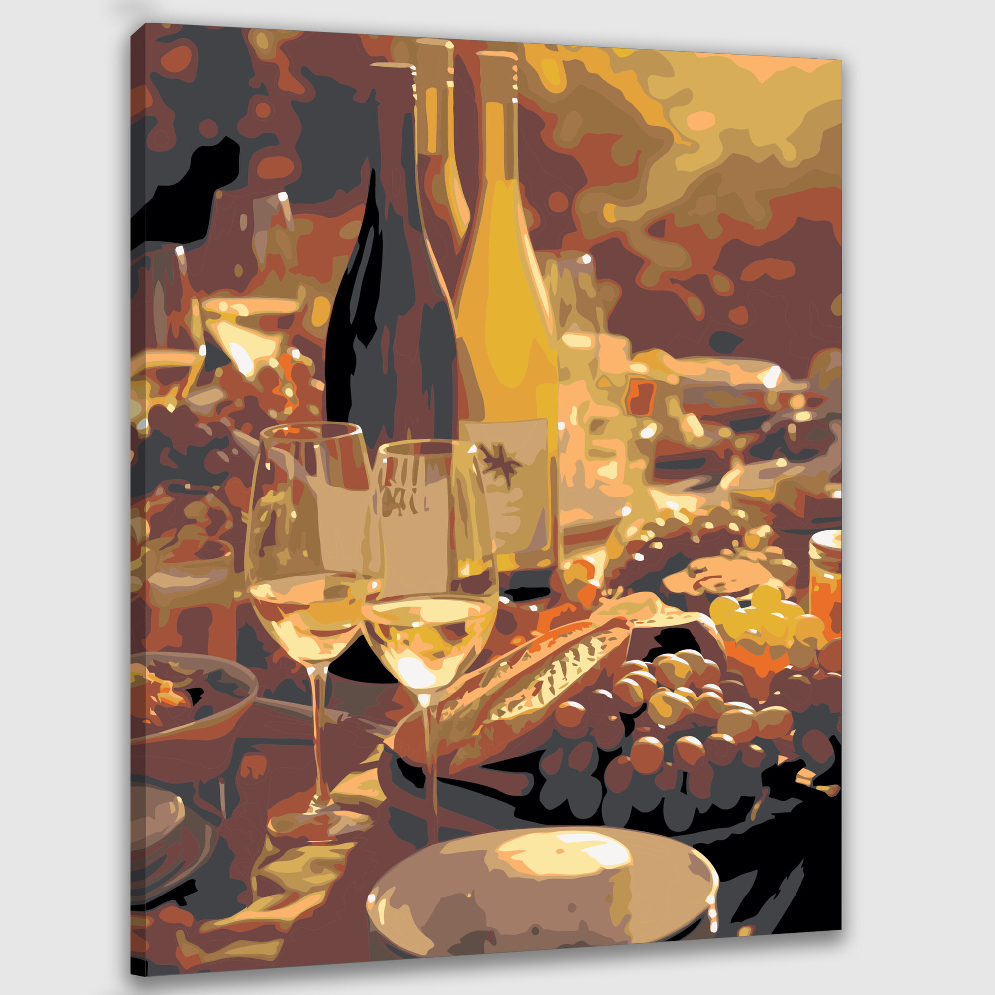 Картина по номерам 40x50 см, высокое разрешение, дегустация вин, виноградник, стол, хрустальные бокалы, сырные тарелки