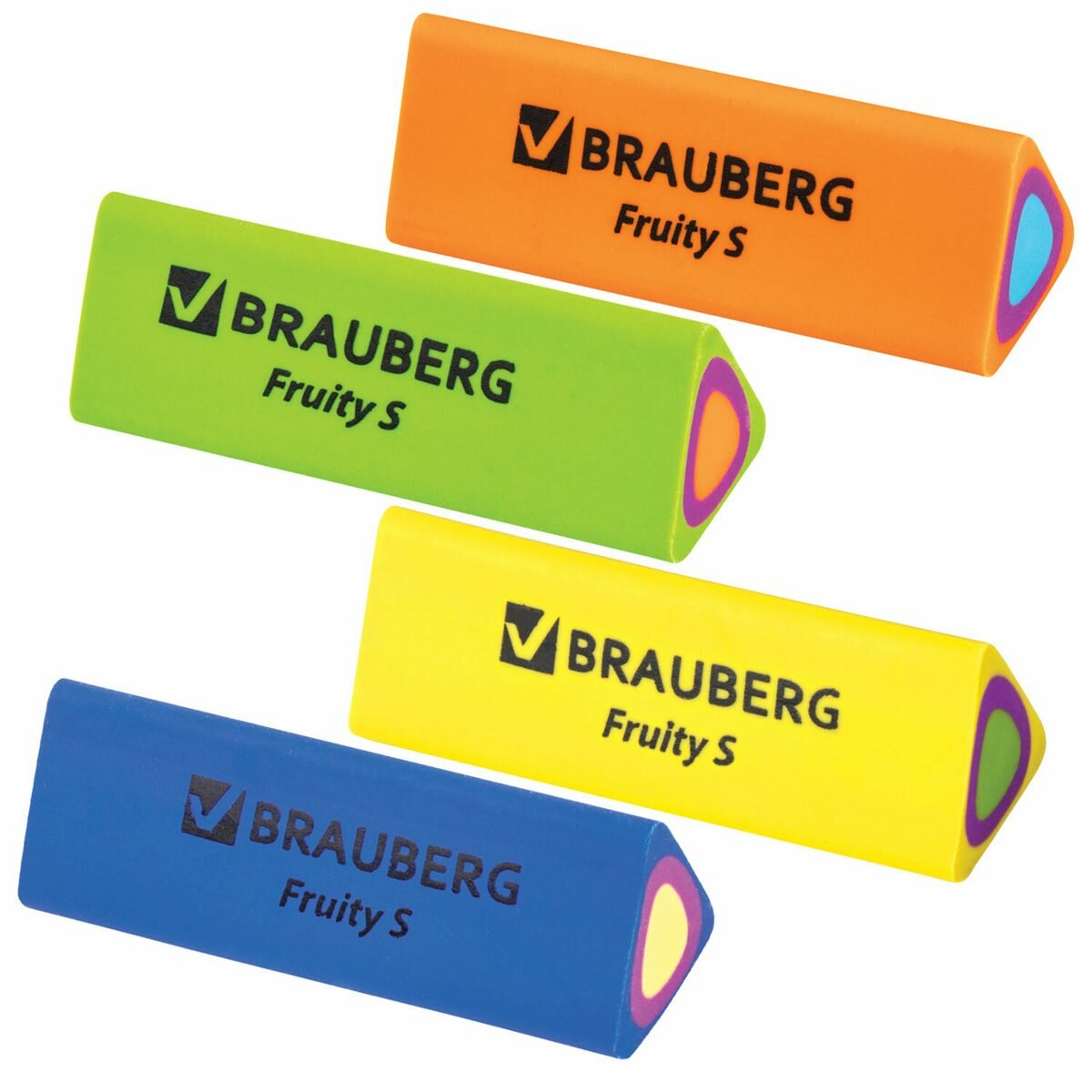 Ластик Brauberg Fruity S (44х15х15мм, набор цветов, треугольный) (228713), 36шт.