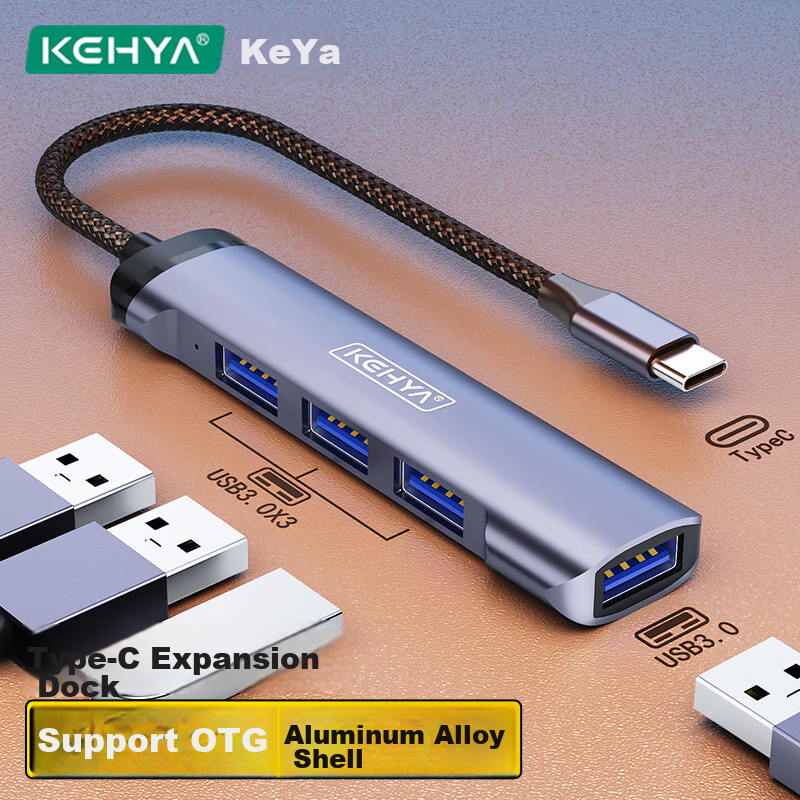 Keya USB3.0 Hub, Type-C Expansion Dock, 4-Port Hub, Adapter for Apple Macbook, Laptops, Tablets, And Smartphones