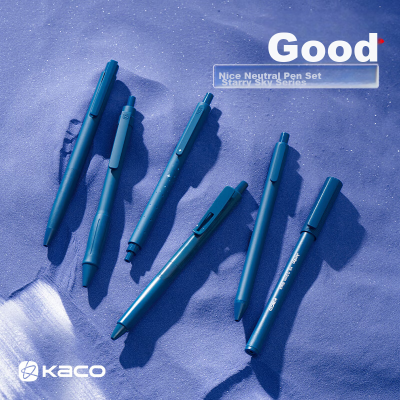 KACO Retractable Gel Pen 0.5mm High-End Signature Pen for Students Exam Writing Quick-Drying Smooth Press Pen Exam Pen Starry Sky Series (6-Pack)